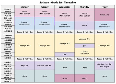 Timetable Mr Jacksons Grade Three Class