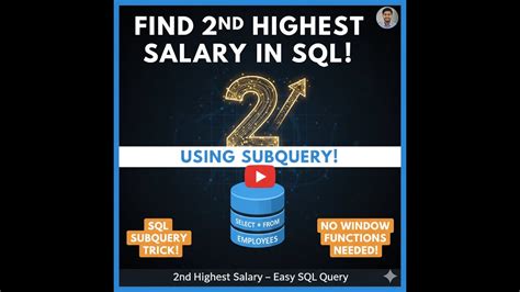 Find 2nd Highest Salary In Sql Using Subquery Sql Tutorial For
