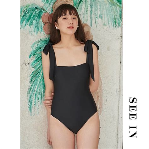 Swimsuit For Women One Piece Swimwear Bikini Black Beach Wear Seein