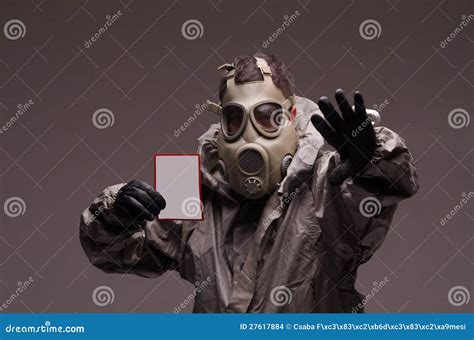 Man With A Gas Mask Wearing Hazmat Suit Holding Stock Images Image