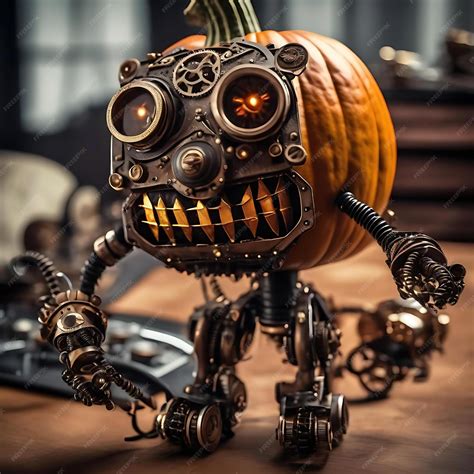 Premium Photo A Pumpkin Robot With A Face