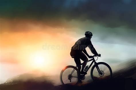 Man Riding Bike Sunrise Generate Ai Stock Illustration Illustration