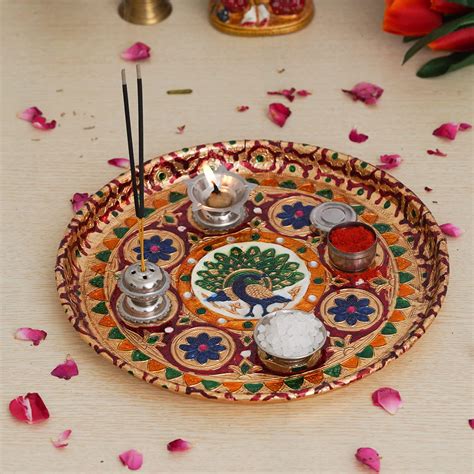 Jaipurcraftspremium Meenakari Pooja Thali Set With Pooja Incense Holder