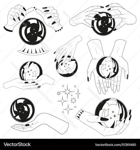 Hand Drawn Design Set Witchy Magic Crystal Ball Vector Image