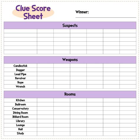 Clue Game Printable Sheets