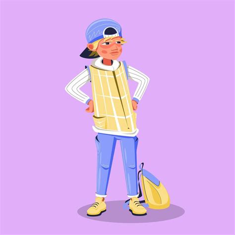 Garçon De Dessin Animé Dans Une Casquette Et Avec Un Cartable écolier