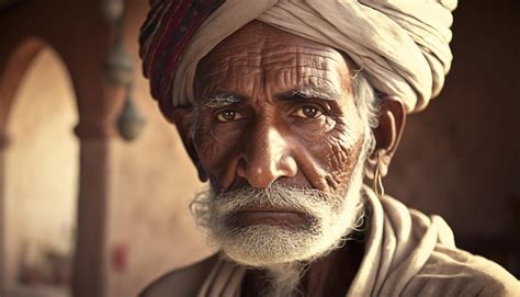 Premium Photo An Old Indian Man In A Village Beard And Mustache