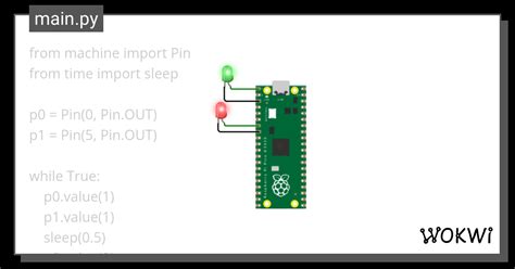 Grøn og rød LED blinker sammen Wokwi ESP32 STM32 Arduino Simulator