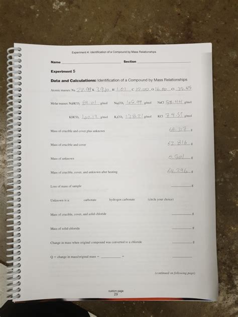 solved experiment 4 identification of a compound by mass