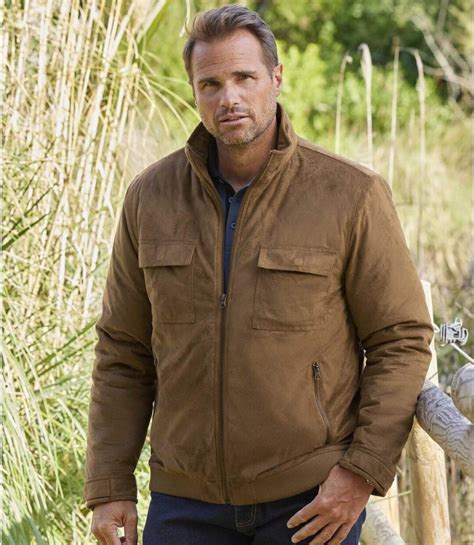 Mens Camel Quilted Faux Suede Jacket Atlas For Men