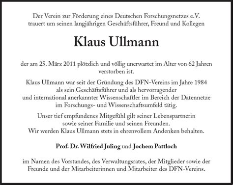 Traueranzeigen Von Klaus Ullmann Sz Gedenken De
