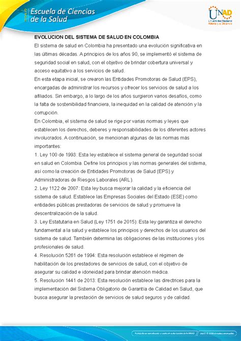 Tarea 3 Evolución Del Sistema De Salud Colombiano Y Un Sistema De