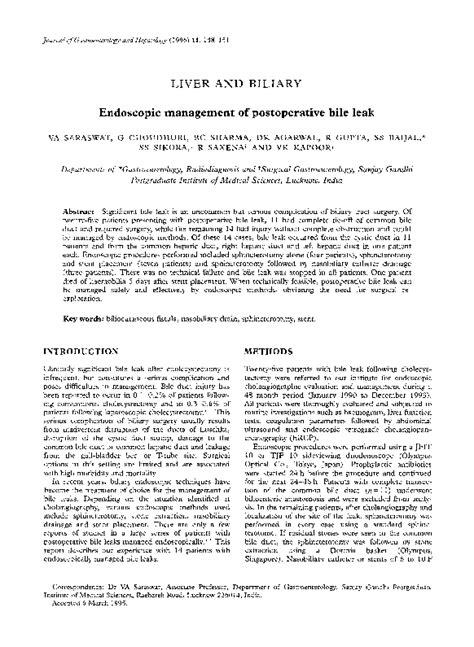 Pdf Endoscopic Management Of Postoperative Bile Leak