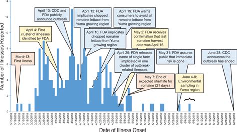 Timeline Of Escherichia Coli O157 H7 Outbreak In Romaine Lettuce Bar Download Scientific