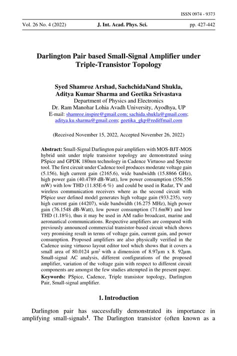 Pdf Darlington Pair Based Small Signal Amplifier Under Triple Transistor Topology