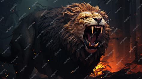 Premium Photo | Lion in rage on fire