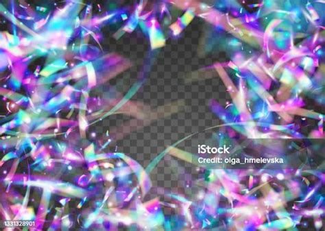 만화경 색종이 무지개 빛깔의 눈부심 디스코 카니발 배경 글래머 호일 빛 반짝임 디지털 아트 샤이니 플라이어 보라색 금속 배경 블루 만화경 색종이 굴절에 대한 스톡 벡터 아트