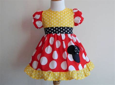 Girls Custom Hand Made Minnie Mouse Red White And Yellow Polka Dot Puff