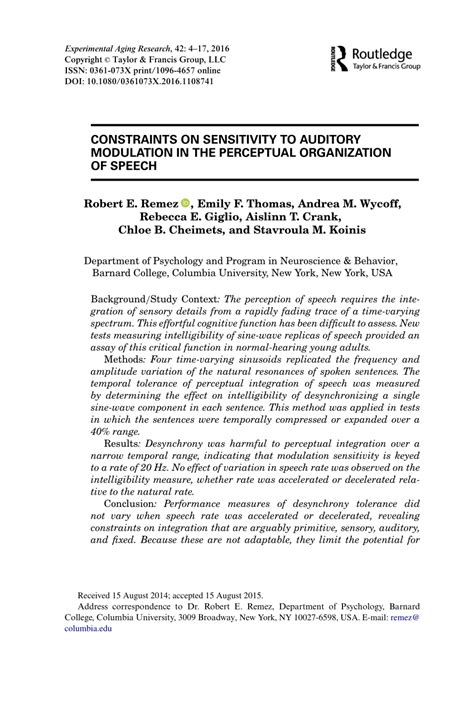 Pdf Constraints On Sensitivity To Auditory Modulation In The Perceptual Organization Of Speech