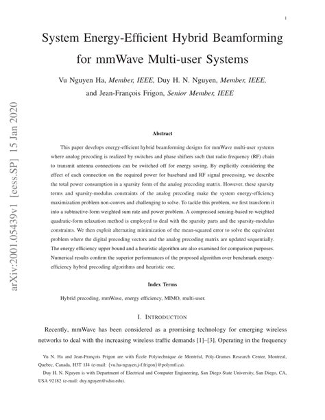 pdf system energy efficient hybrid beamforming for mmwave multi user