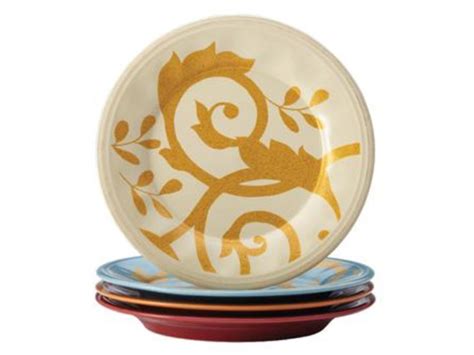 Rachael Ray Dinnerware Gold Scroll 4 Piece Salad Plate Set Assorted