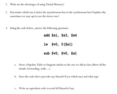 solved 1 what are the advantages of using virtual memory