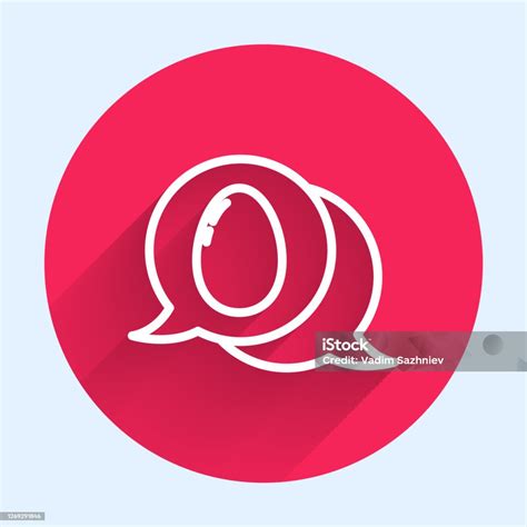 긴 그림자로 고립 된 부활절 달걀 아이콘이있는 흰색 선 음성 거품 행복한 부활절 빨간색 원 버튼입니다 벡터 일러스트레이션 0명에 대한 스톡 벡터 아트 및 기타 이미지