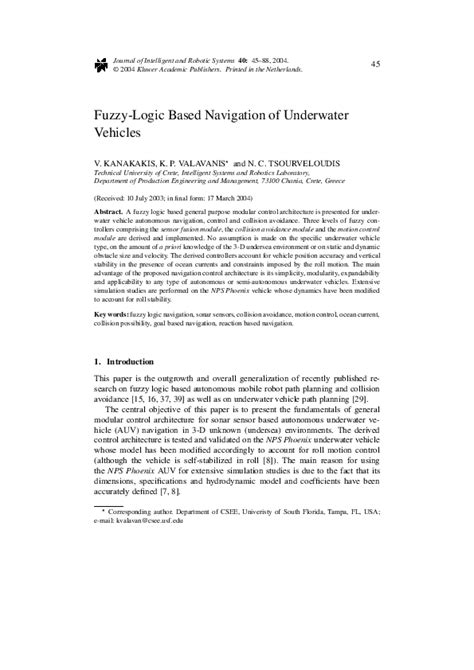 Pdf Fuzzy Logic Based Navigation Of Underwater Vehicles