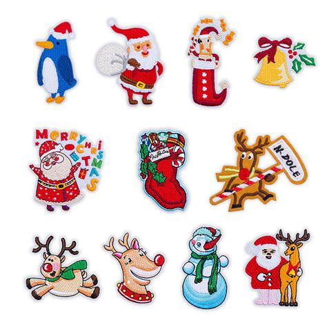 Christmas Patches For Clothes Diy Stripes Iron In Santa Claus Appliques