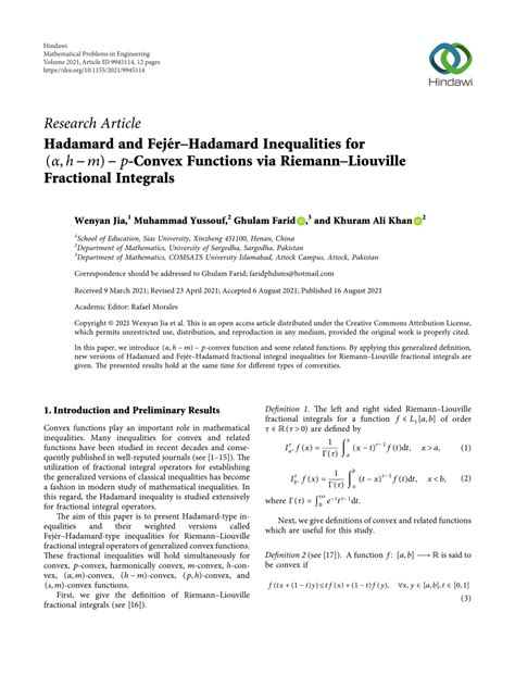Pdf Hadamard And Fejérhadamard Inequalities For α H − M − P