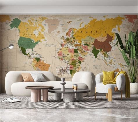 Buy World Map Wallpaper Office Decor Map Wallpaper Stylish Peel And