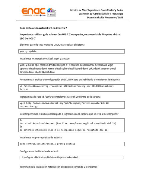 guia instalacion asterisk 20 centos 7 pdf redes de computadoras