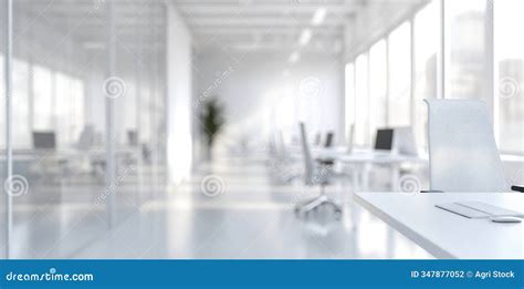 Closeup Of White Office Desk With Keyboard And Mouse In A Modern Office Setting Stock