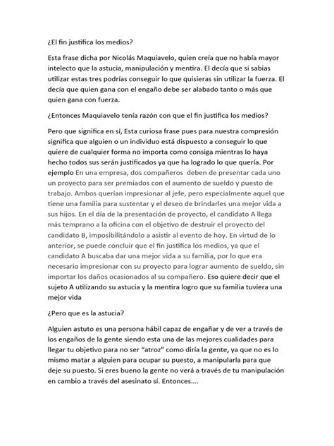 El Fin Justifica Los Medios Pdf Moralidad Nicolás Maquiavelo