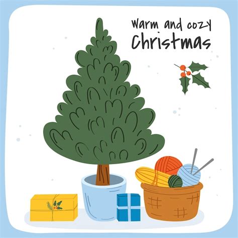 Premium Vector Christmas Tree Knitting And Ts Evergreen Tree With Decorations Christmas