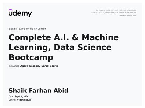 Completed Data Science Bootcamp On Udemy Shaik Farhan Abid Posted On