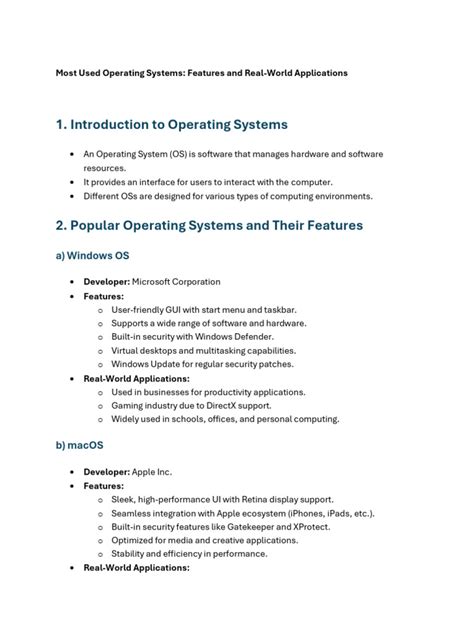 Most Used Operating Systems Pdf Operating System Ios
