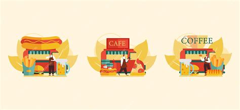 카페 트럭 평면 디자인 일러스트 레이 션 프리미엄 벡터