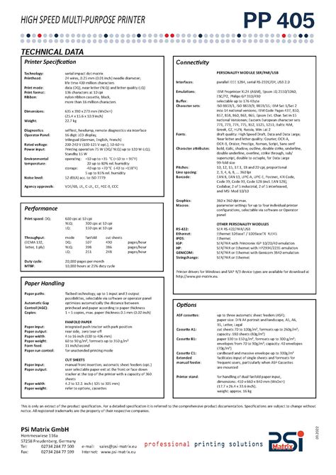 Data Sheet Pp 405 Psi Matrix