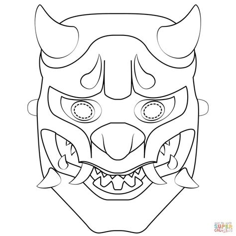 Oni Mask Coloring Page Free Printable Oni Mask Template