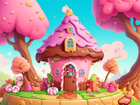 Premium Photo Cartoon Illustration Sweet Candy House With Fantasy