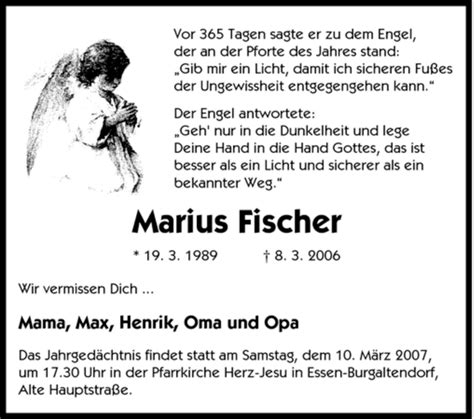 Trauer Und Todesanzeigen Von Marius Fischer Trauer De