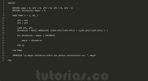 Ciclo Para Pseudocodigo Mayor Distancia Puntos Consecutivos Tutorias Co