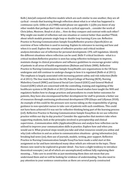 Reflective Practice In Nursing Communication Sample Essaydocx