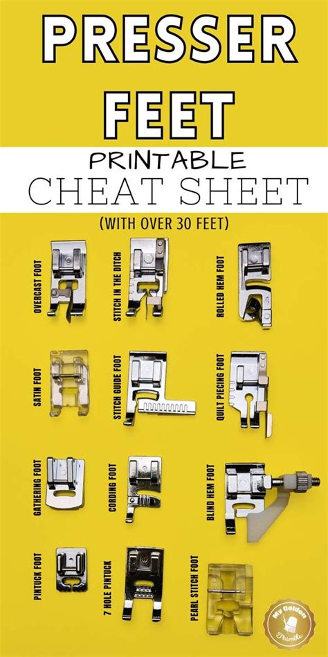 Sewing Machine Presser Feet Guide Free Printable Cheat Sheet Love