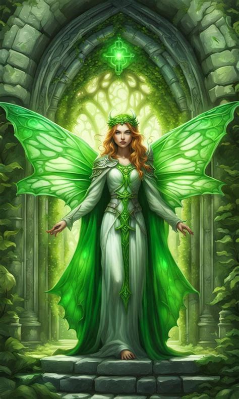 Green Nature Fairy In Temple Portal Silver Cross Q By Porfyrios Finix