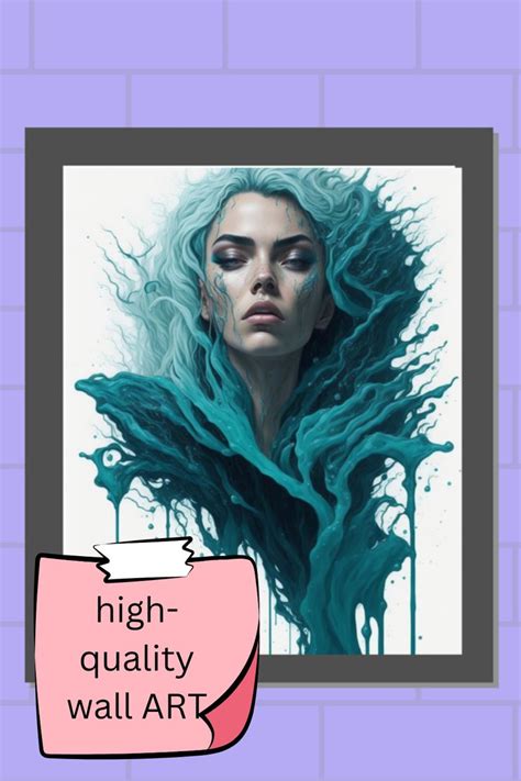 A Womans Face With Blue Hair And The Words High Quality Wall Art Above It