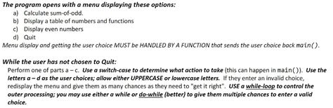 Solved The Program Opens With A Menu Displaying These Chegg
