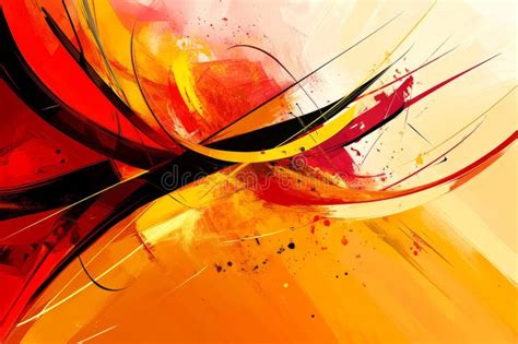 Illustration Of A Dynamic Abstract Composition With Swirling Lines And Bold Splashes Of Color