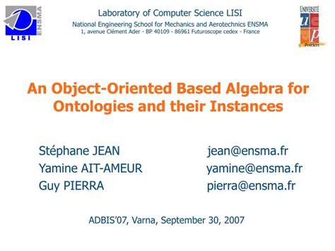Ppt An Object Oriented Based Algebra For Ontologies And Their Instances Powerpoint
